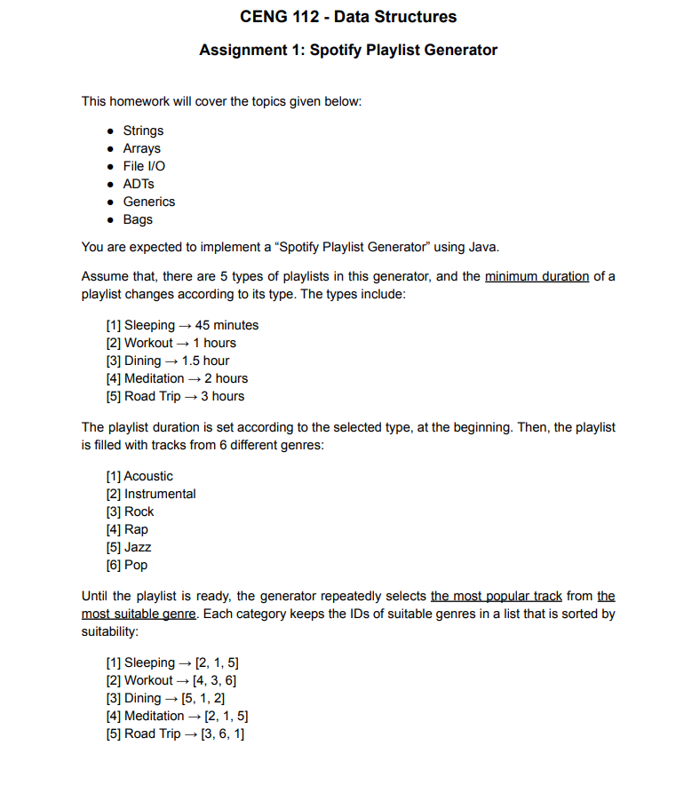 Solved CENG 112 - Data Structures Assignment 1: Spotify | Chegg.com