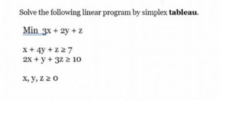 Solved Solve the following linear program by simplex | Chegg.com