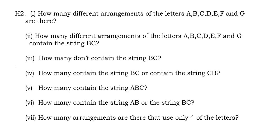 Solved H2. (i) ﻿How many different arrangements of the | Chegg.com