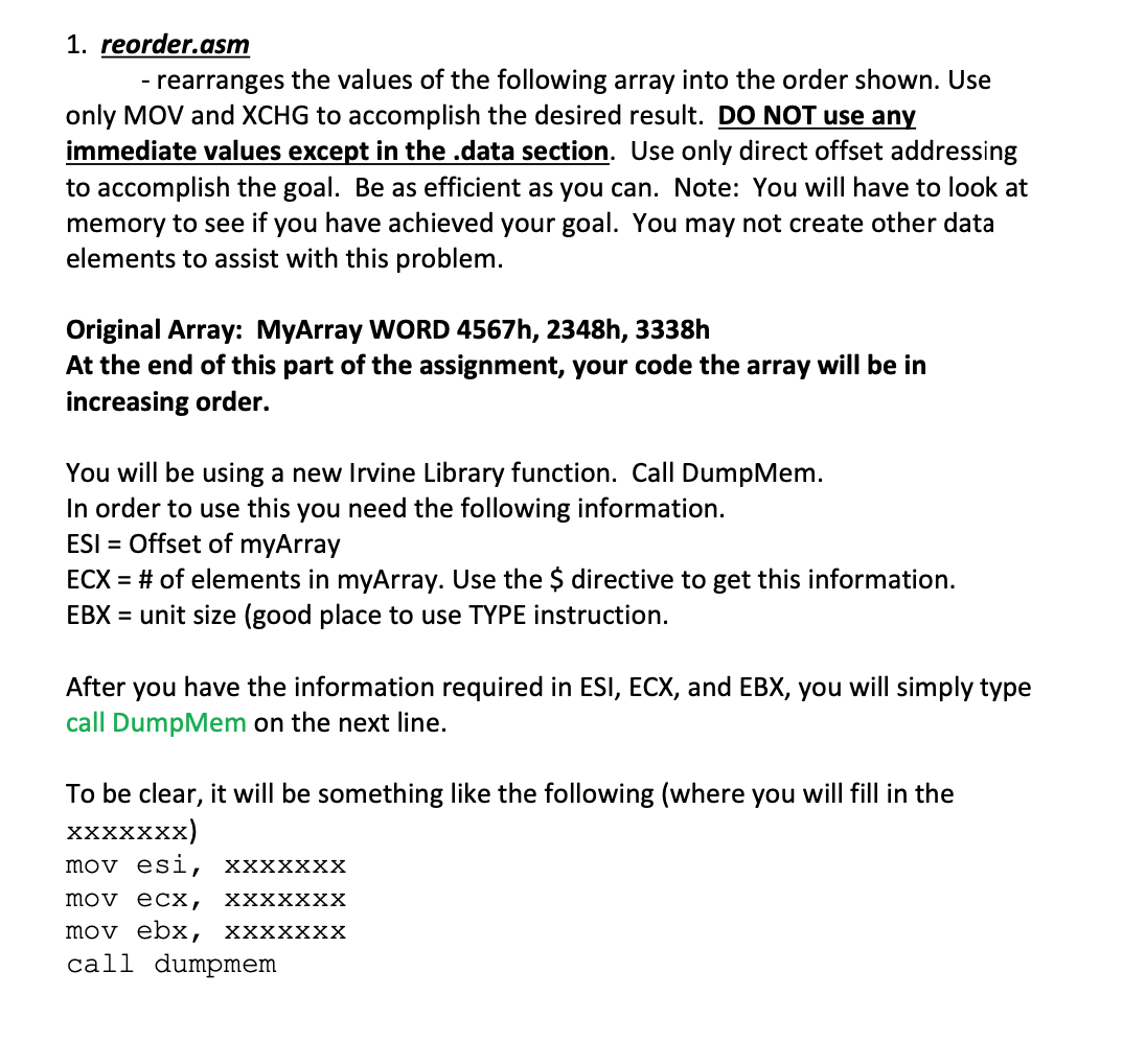 This is for assembly language x86 32 bit. using | Chegg.com