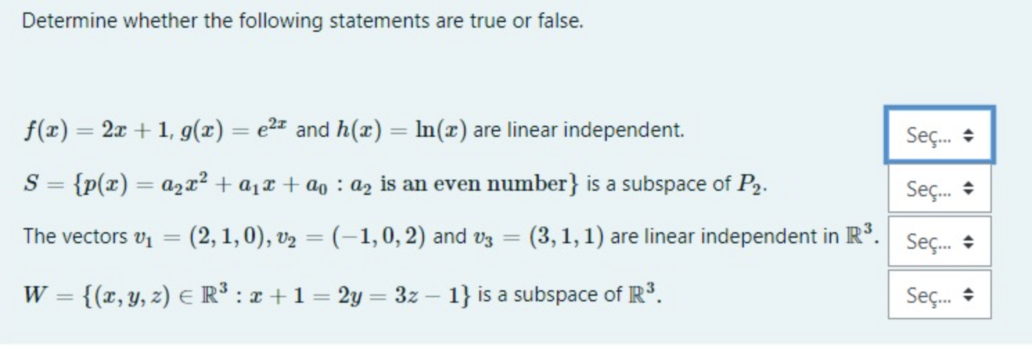 Determine whether the following statements are true | Chegg.com