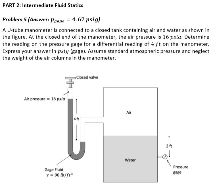 Solved PART 2: Intermediate Fluid Statics Problem 5 (Answer: | Chegg.com