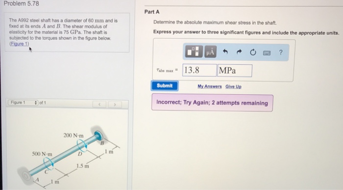 Solved The A992 steel shaft has a diameter of 60 mm and is | Chegg.com