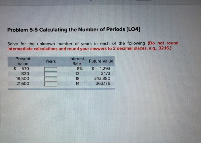 Solved Problem 5-5 Calculating the Number of Periods [LO4] | Chegg.com