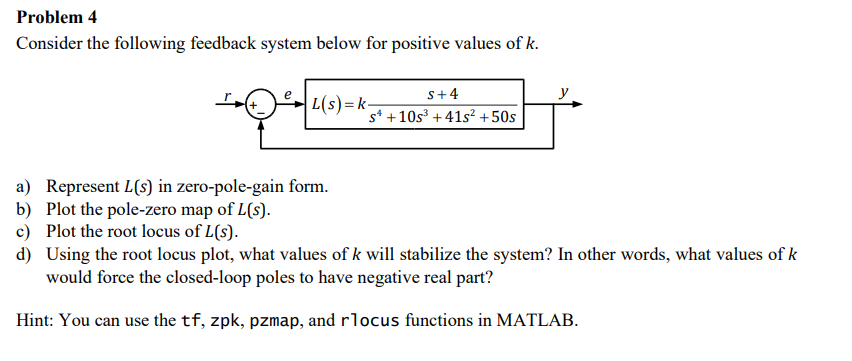 Solved Problem 4 Consider the following feedback system | Chegg.com