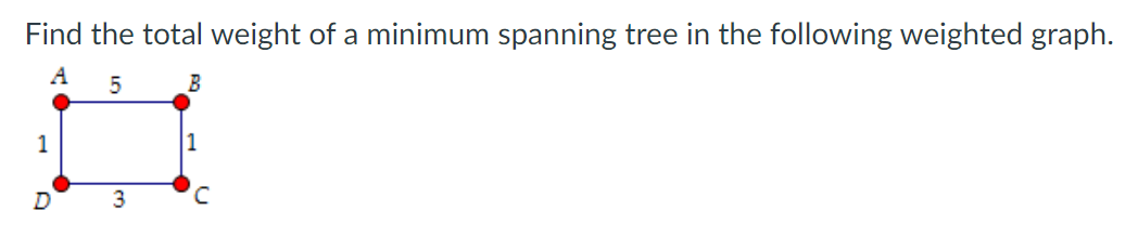 Solved Find the total weight of a minimum spanning tree in | Chegg.com