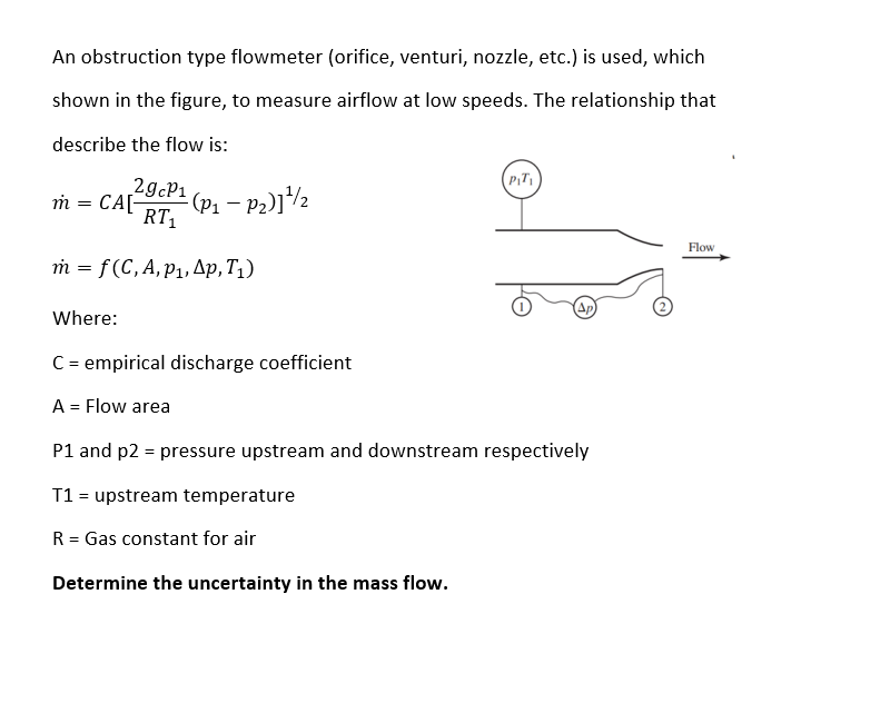 Solved An obstruction type flowmeter (orifice, venturi, | Chegg.com