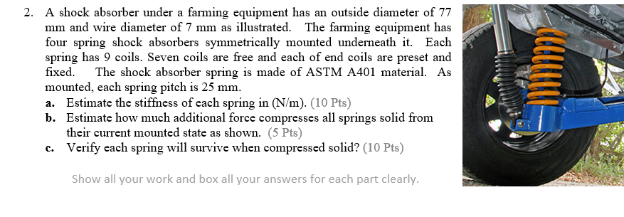Solved 2. A shock absorber under a farming equipment has an | Chegg.com