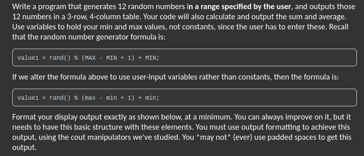 Solved Write a program that generates 12 random numbers in a | Chegg.com