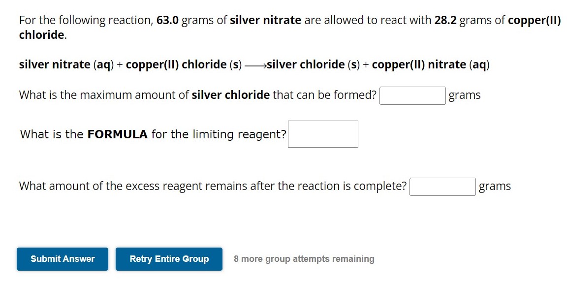 Solved For the following reaction, 63.0 grams of silver | Chegg.com