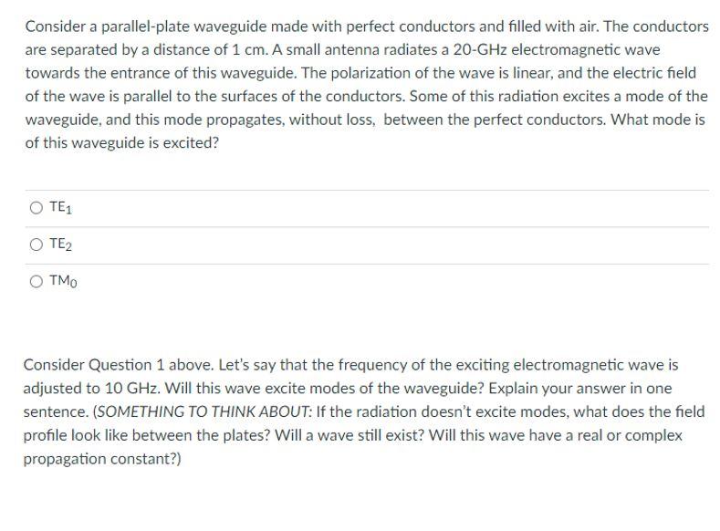 Solved Consider a parallel-plate waveguide made with perfect | Chegg.com