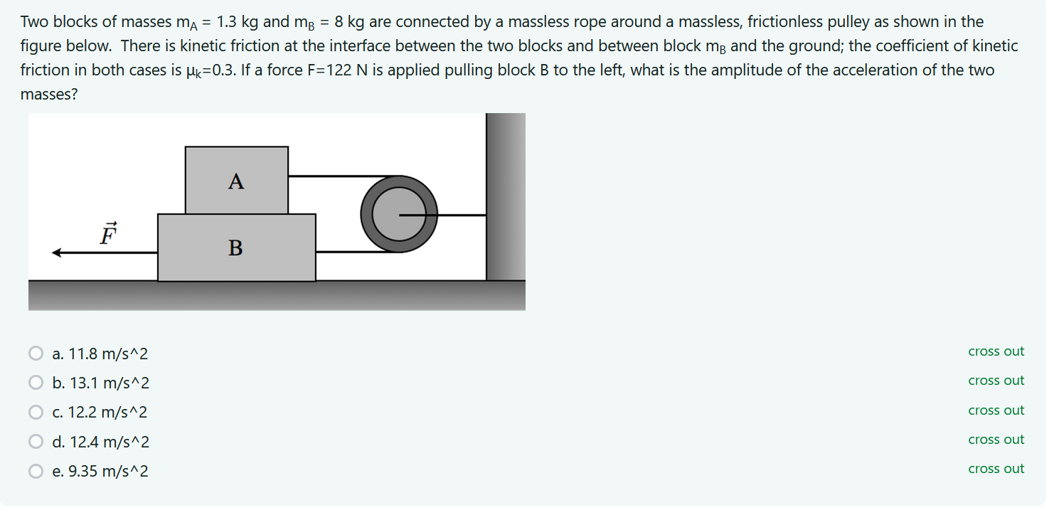 Solved Two blocks of masses mA=1.3 kg and mB=8 kg are | Chegg.com