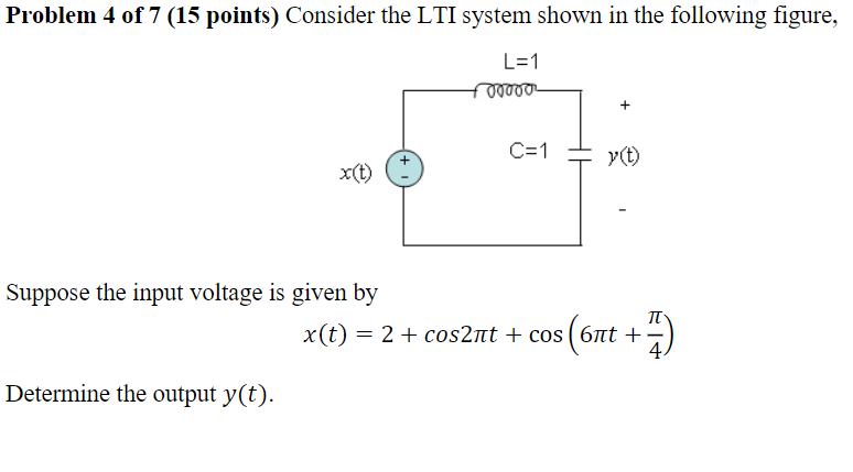 Solved Problem 4 of 7 (15 points) Consider the LTI system | Chegg.com