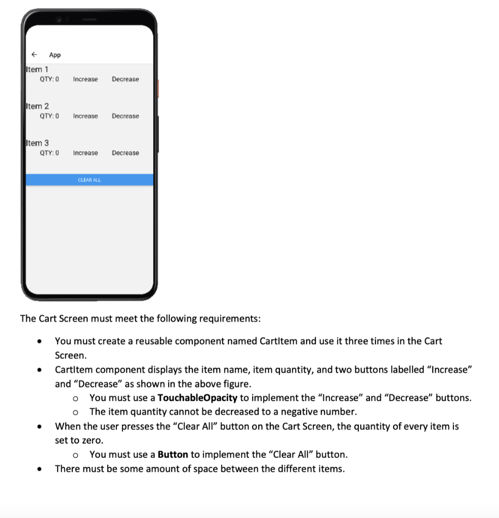 The Cart Screen must meet the following requirements: | Chegg.com