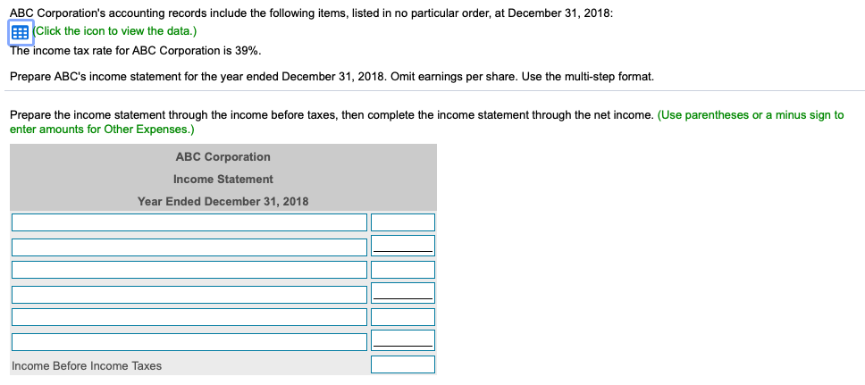 Solved ABC Corporation's accounting records include the | Chegg.com