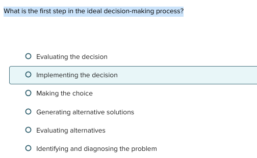 Solved What is the first step in the ideal decision-making | Chegg.com