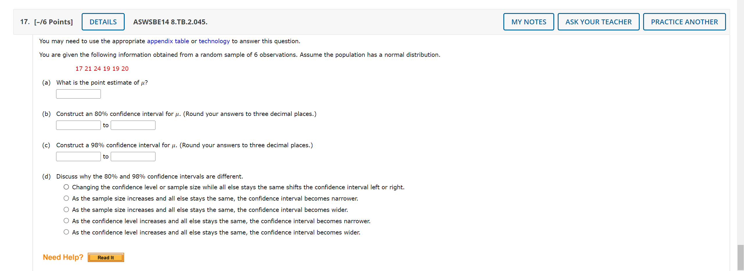 Solved (a) What is the point estimate of μ ? (b) Construct | Chegg.com