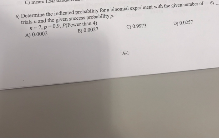 Solved C) mean: 1.54, Stalidid u 6) Determine the indicated | Chegg.com