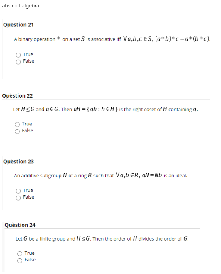 Solved abstract algebra Question 21 A binary operation * on | Chegg.com