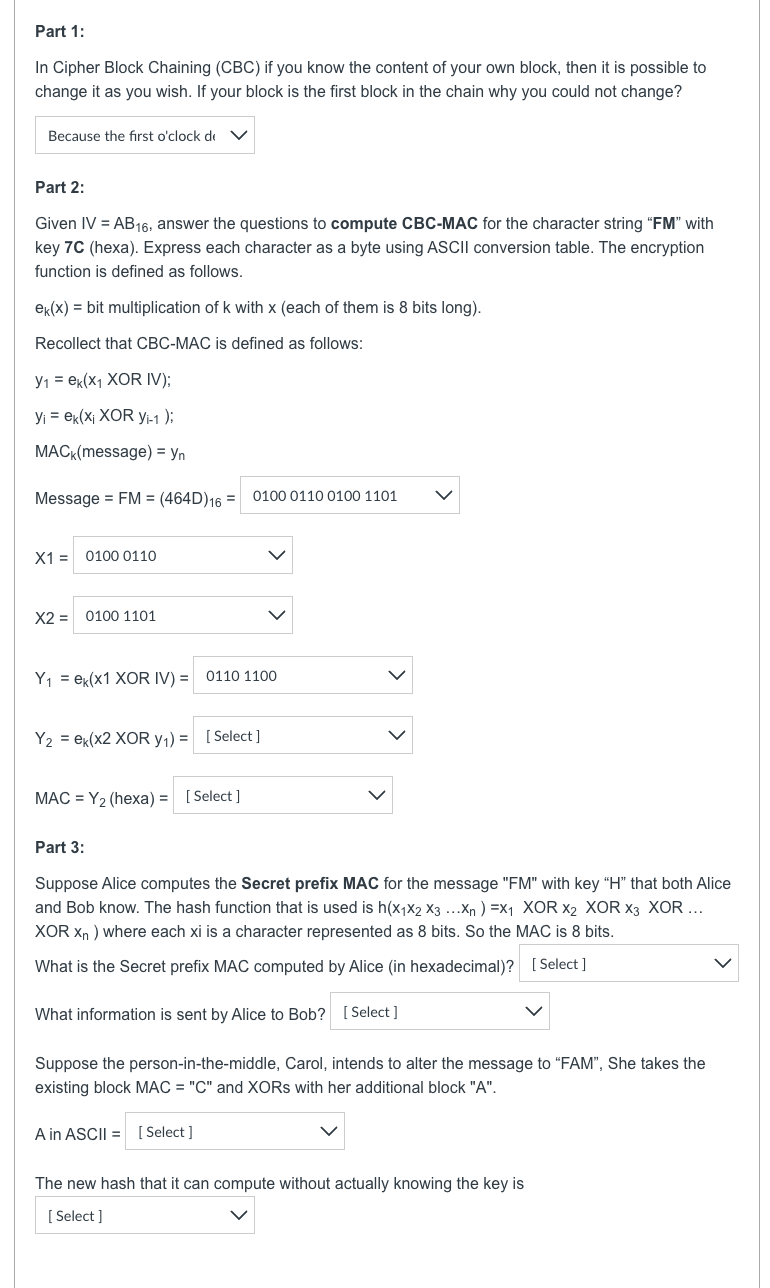 Solved Part 1: In Cipher Block Chaining (CBC) if you know | Chegg.com