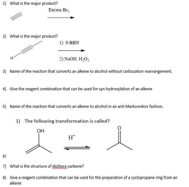 Solved 1) What is the major product? Excess Br2 2) What is | Chegg.com