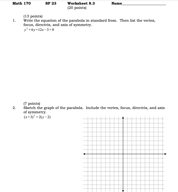 Solved (13 points) 1. Write the equation of the parabola in | Chegg.com