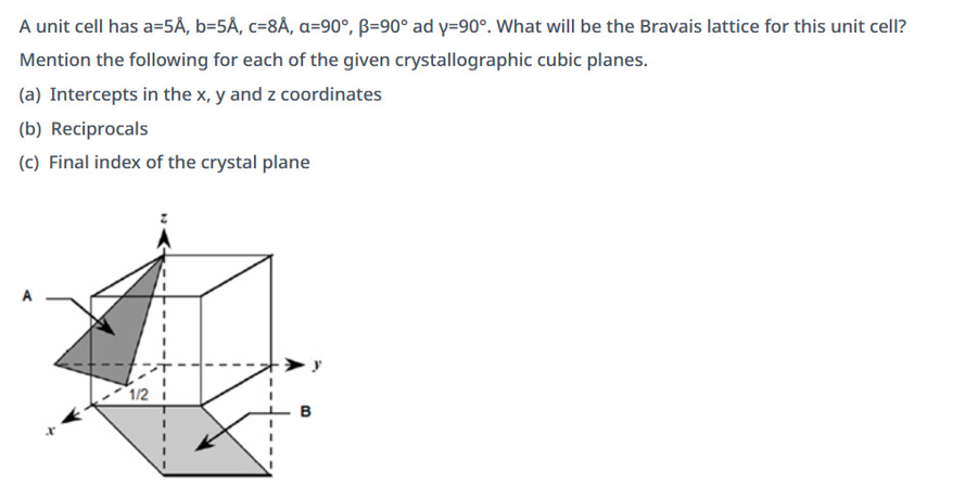 Solved A unit cell has a=5Å,b=5Å,c=8Å,a=90°,β=90° ﻿ad γ=90°. | Chegg.com