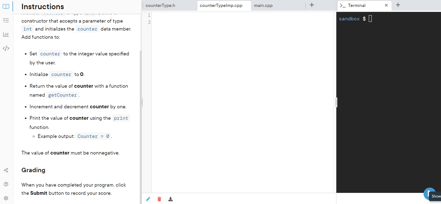 Solved Instructions Define a class counterType to implement | Chegg.com