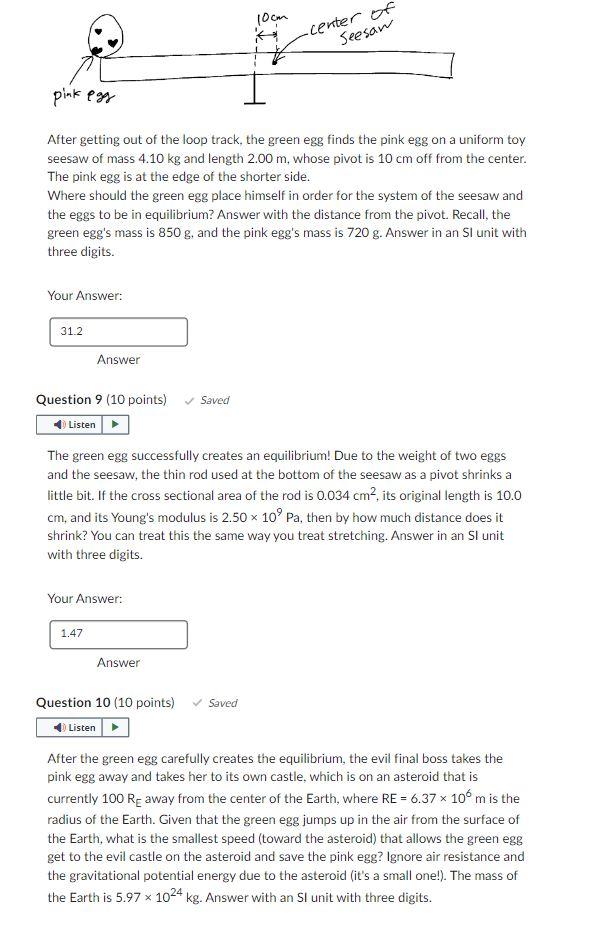 After getting out of the loop track, the green egg | Chegg.com