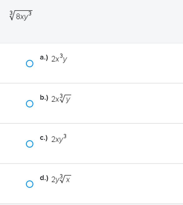 Solved 18x3 a.) 2x3y b.) 2xy C.) 2xy3 d.) 2yx | Chegg.com