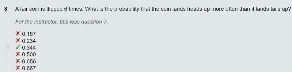 Solved 8 A fair coin is flipped 6 times. What is the | Chegg.com