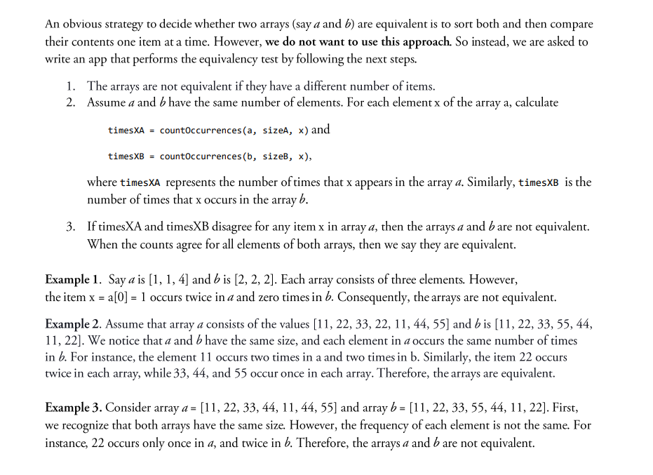 Solved An obvious strategy to decide whether two arrays (say | Chegg.com