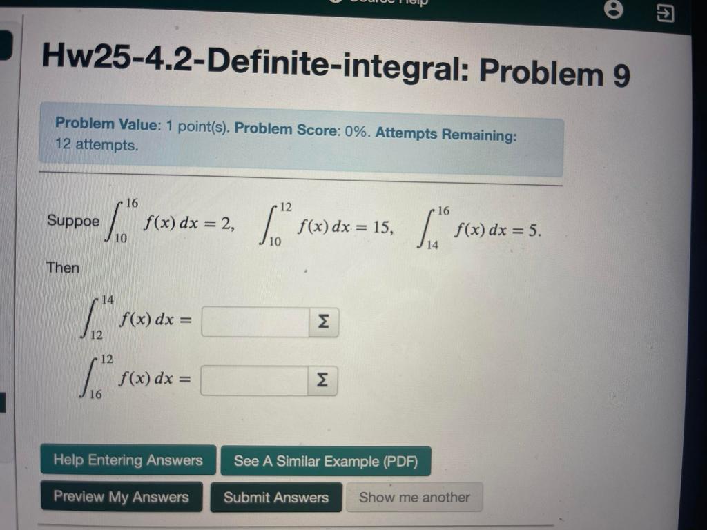Solved 0 Hw25-4.2-Definite-integral: Problem 9 Problem | Chegg.com