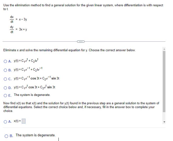 Solved Eliminate x ﻿and solve the remaining differential | Chegg.com