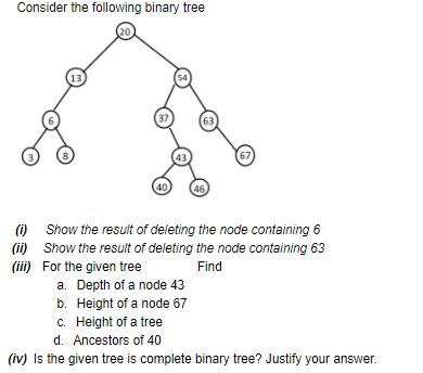 Solved Consider the following binary tree 20 13 37 63 43 67 | Chegg.com
