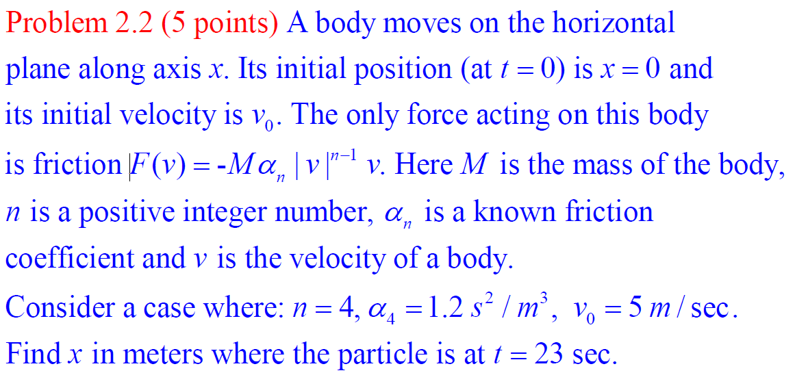 Solved Problem 2.2 (5 points) A body moves on the horizontal | Chegg.com