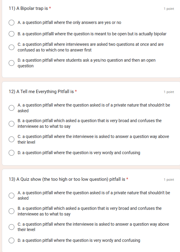 Solved 11) A Bipolar trap is * 1 point A. a question pitfall | Chegg.com