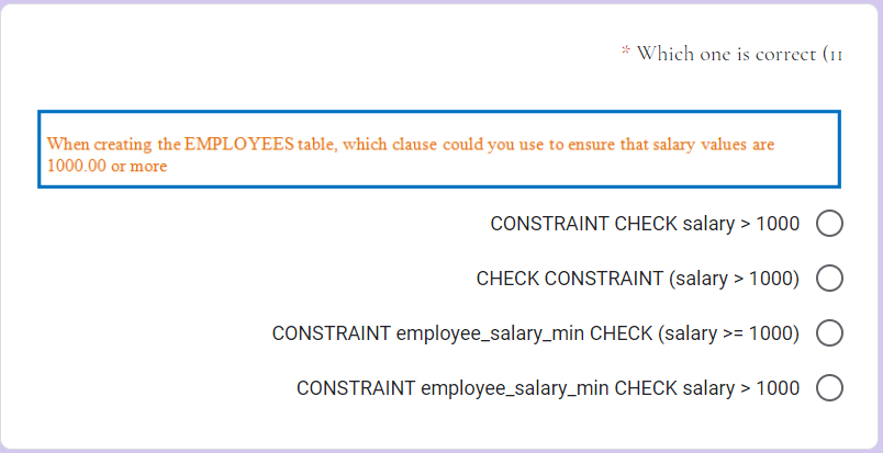 Solved * Which one is correct (11 When creating the | Chegg.com