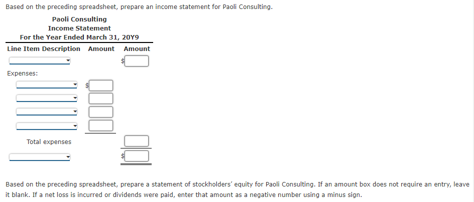 Solved Based on the preceding spreadsheet, prepare an | Chegg.com