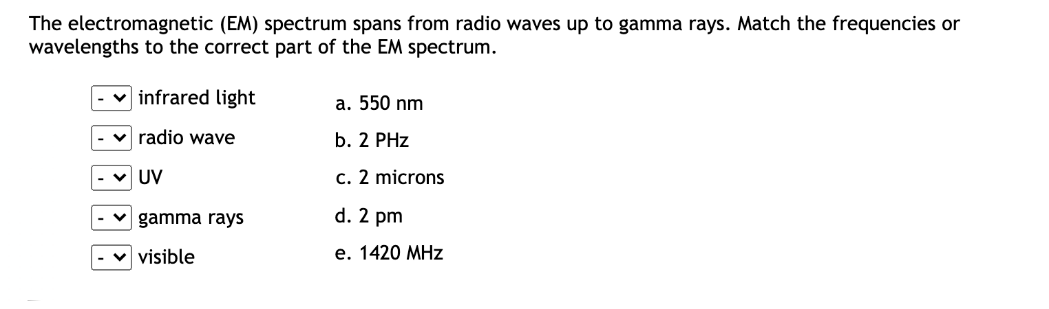 Solved The electromagnetic (EM) spectrum spans from radio | Chegg.com