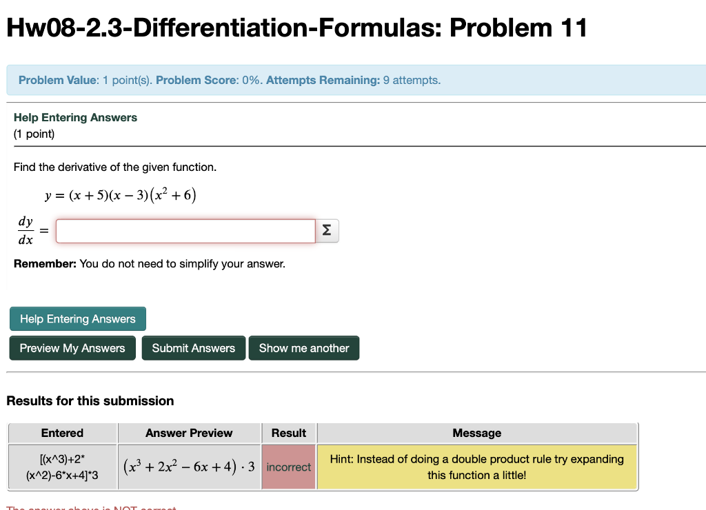 Solved Hw08-2.3-Differentiation-Formulas: Problem 11 Problem | Chegg.com