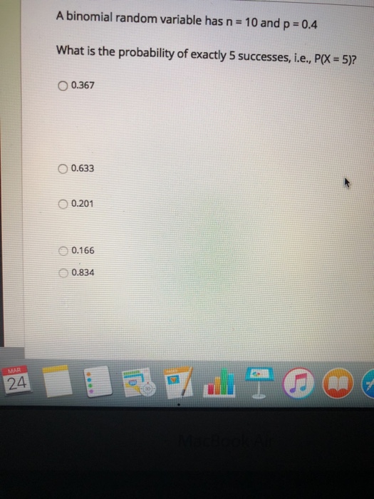 Solved A binomial random variable has n 10 and p 0.4 What is | Chegg.com