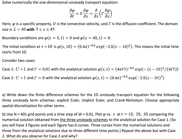 Solve numerically the one-dimensional unsteady | Chegg.com