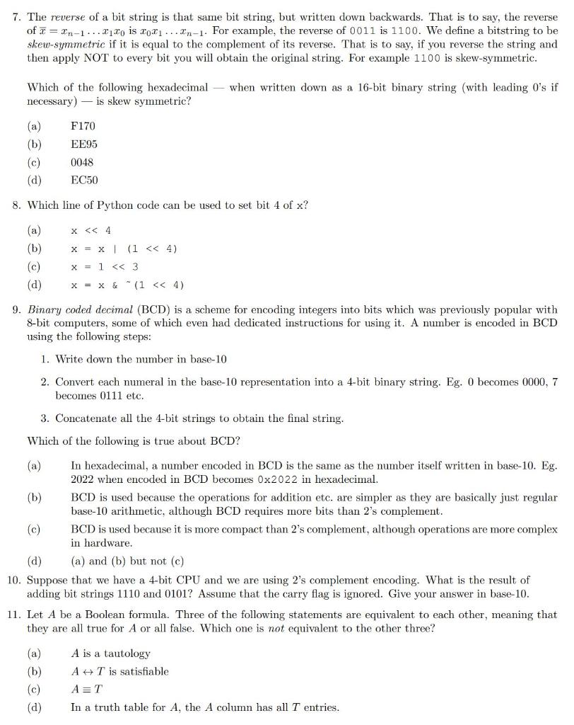 Solved 7. The reverse of a bit string is that same bit | Chegg.com