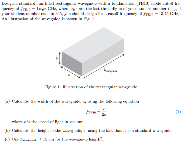 Solved Design a standard' air-filled rectangular waveguide | Chegg.com