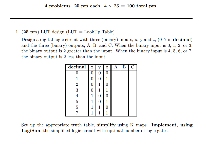 Solved 4 problems. 25 pts each. 4×25=100 total pts. 1. (25 | Chegg.com