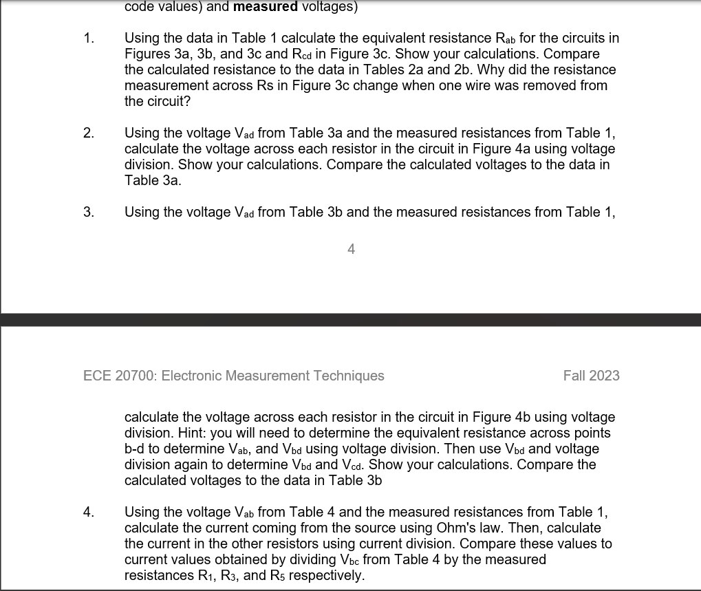 Using the voltage Vab from Table 4 and the measured | Chegg.com