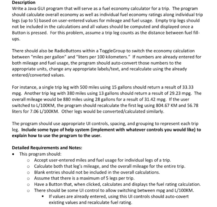Solved Description Write a Java GUI program that will serve | Chegg.com