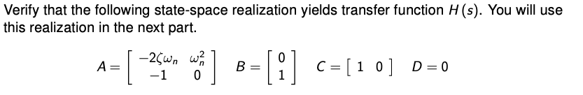 Solved Verify That The Following State Space Realization