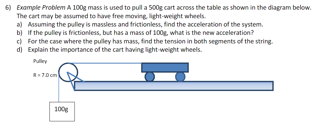 Solved 6)Example ProblemA 100g mass is used to pull a 500g | Chegg.com